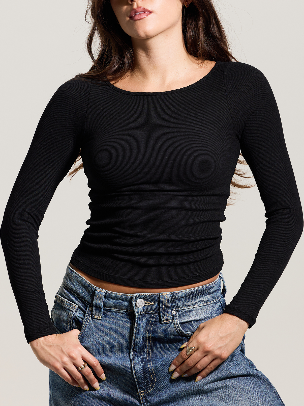 Ribbed Boat Neck Braless Long Sleeve – Klassy Network